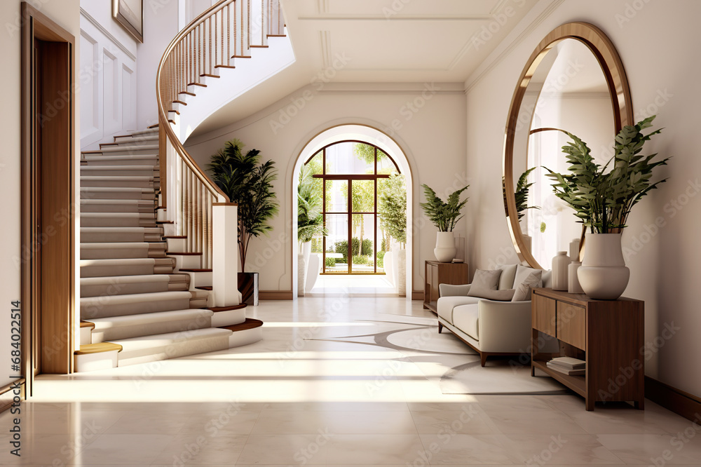 Elegant Welcome Modern Entrance Hall with Staircase in a Villa's ...