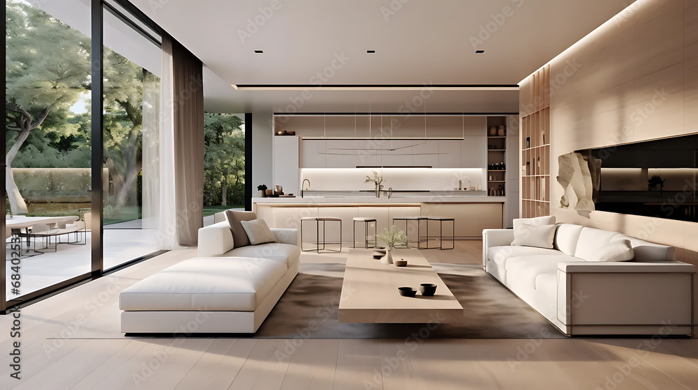 A modern minimalist home interior design with clean lines, sleek ...