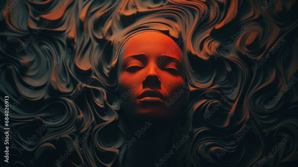Abstract shapes represent fear, 3d woman face surrounded by chaotic 3d ...