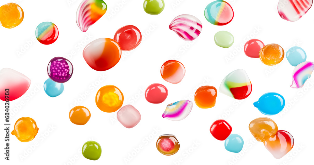 Colorful raibow candy falling on transparent background, png. falling ...