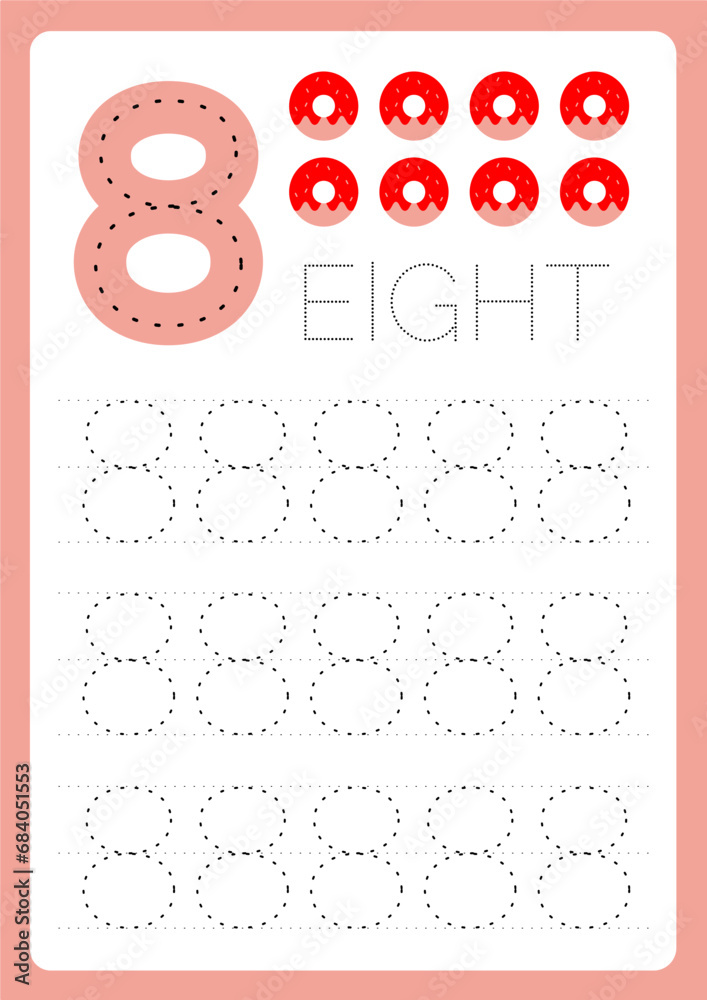 Flashcard number and text 8 eight with dots for children. For preschool ...