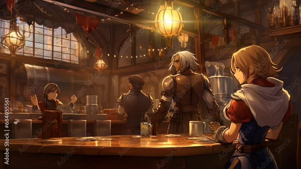 medieval fantasy tavern with adventurous knights. seamless looping ...