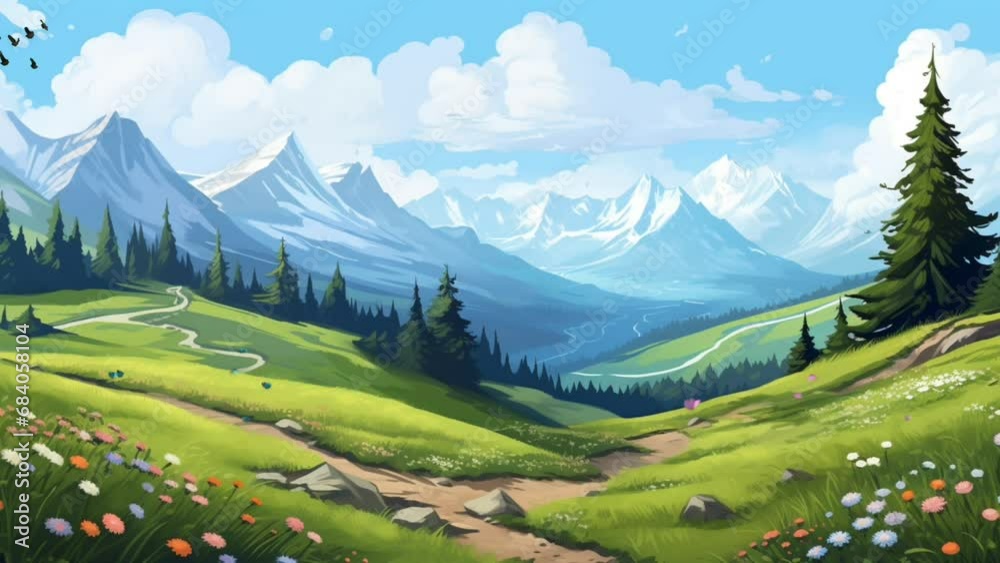 Vidéo Stock Summer mountain meadow panorama in the Alps with beautiful ...