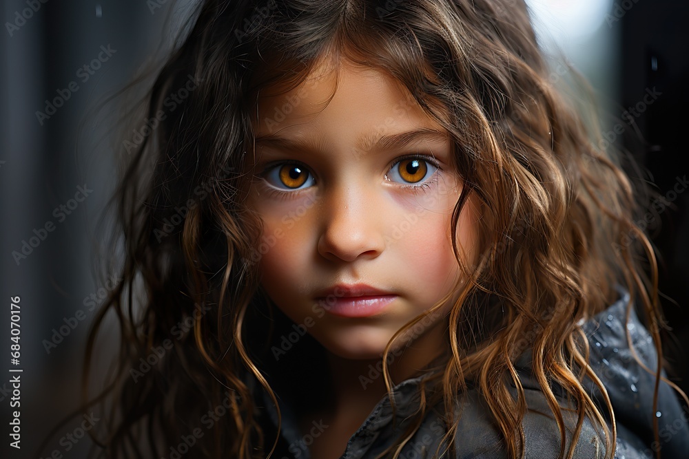 The vulnerability and innocence of a child crying in close-up, with ...