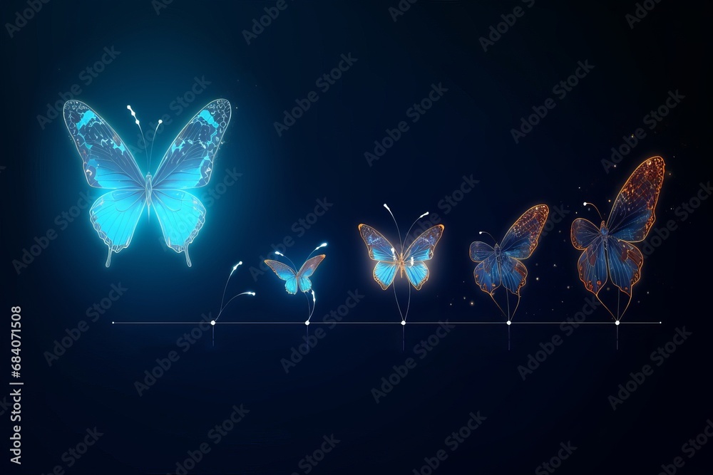 Evolution of a butterfly in a digital futuristic style. Insect life ...
