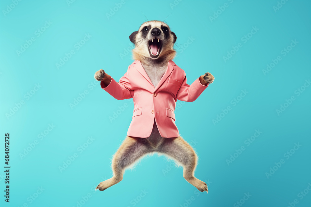 Funny meercat in suit dancing. Illustration in full length and vivid ...