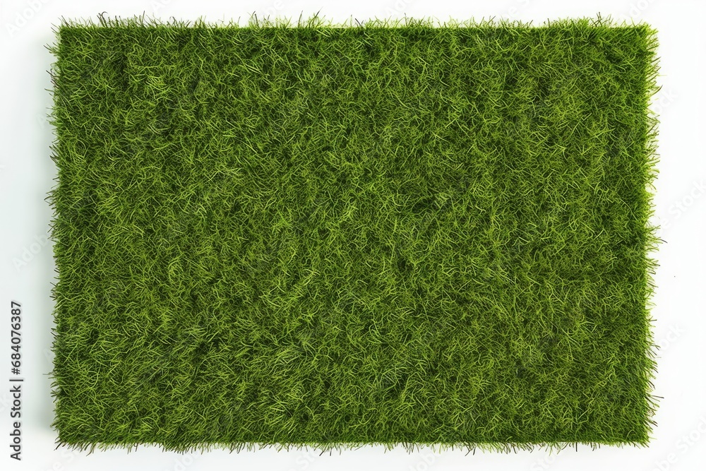 Rectangle square patch or island of green grass isolated on white ...