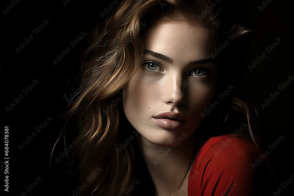 Enigmatic Woman with Intense Gaze in Red Hood. A captivating portrait ...