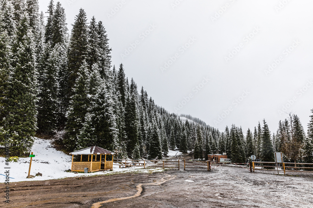 Almaty, Kazakhstan – October 14, 2023: tourist complex near the Lake ...