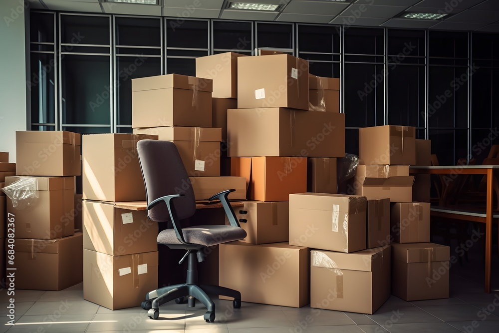 Organized Chaos Stacked Boxes on Chair in Cluttered Room with Desk for ...