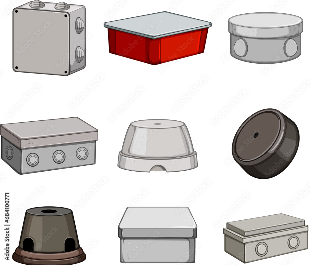 junction box set cartoon. electrical energy, cable construction ...