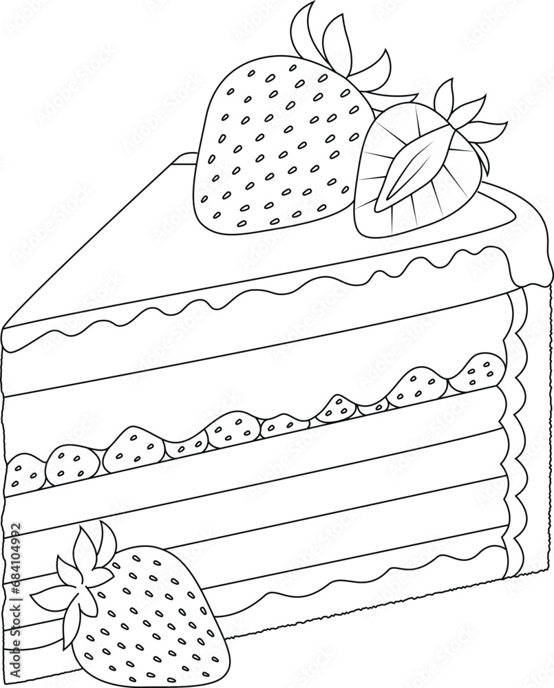 Hand drawn illustration of strawberry cake coloring page for kids and ...