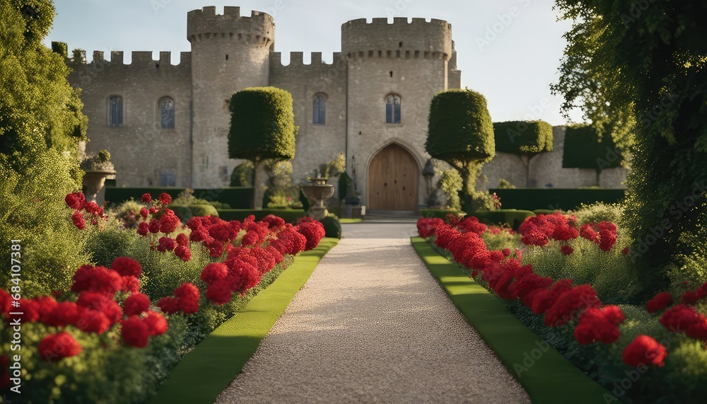 Expensive garden, wedding backdrop, floral arch gate, hedges, gravel ...