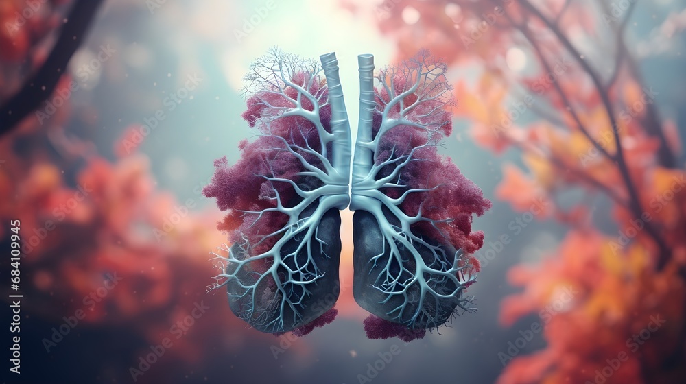 Illustration portrait of the lung organ on an abstract background ...