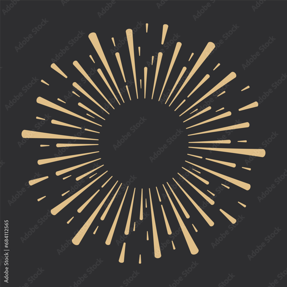 Golden Fireworks, rays, sunburst frames circle border decoration ...