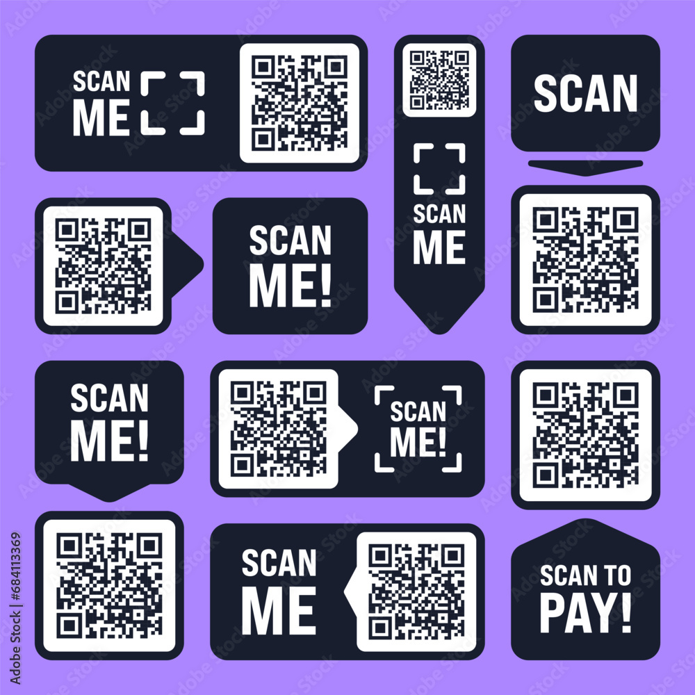 Scan me QR code sticker. Online payment. Special offer sale stickers ...