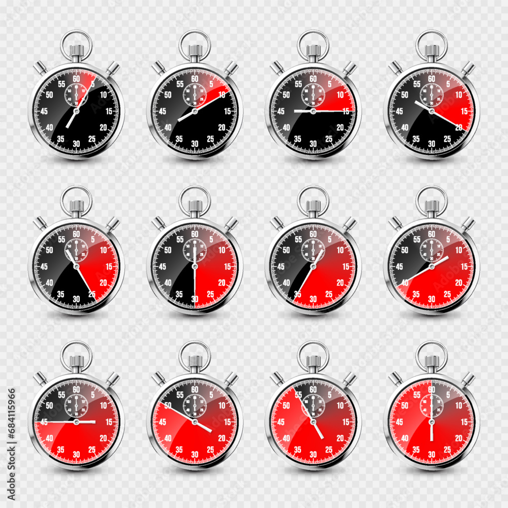 Vecteur Stock Realistic classic stopwatch. Shiny metal chronometer ...