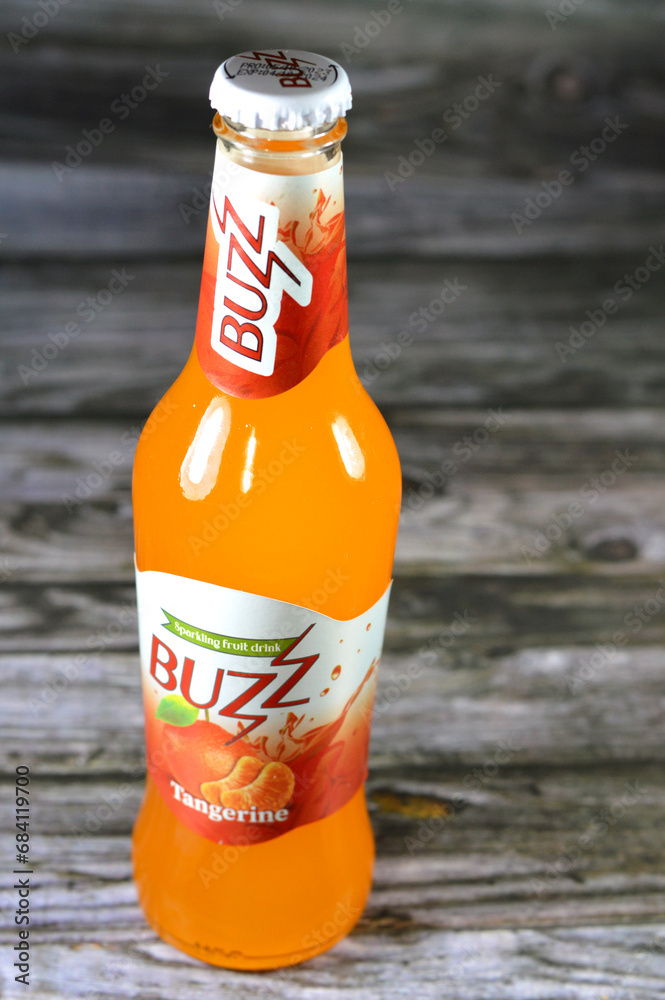 Cairo, Egypt, November 24 2023: Buzz sparkling fruit soda drink ...