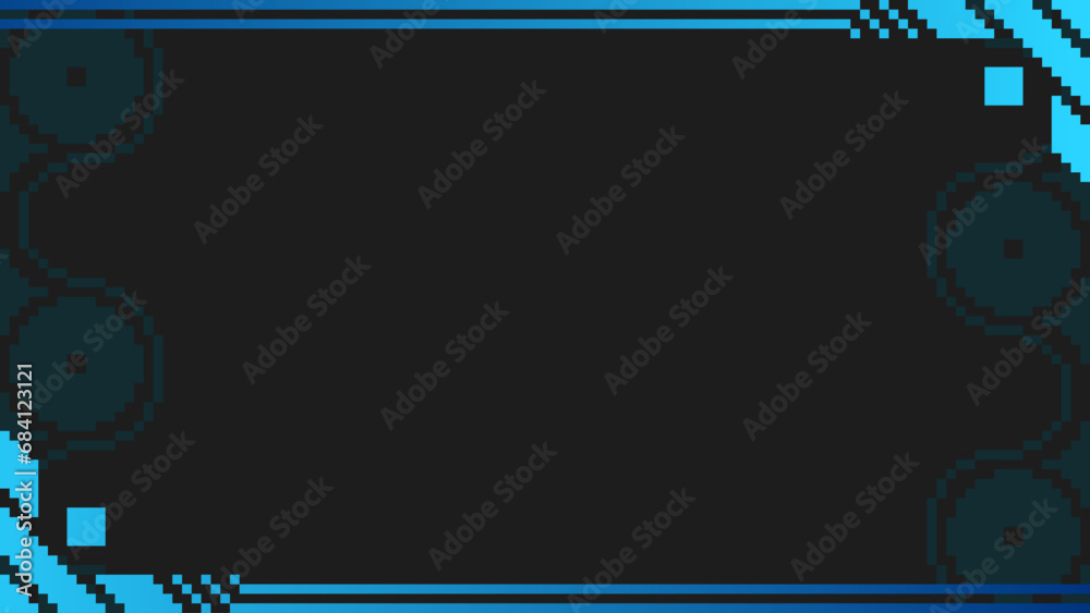 Blank Futuristic Neon Blue Gradient Frame Template, Pixel Art Style ...