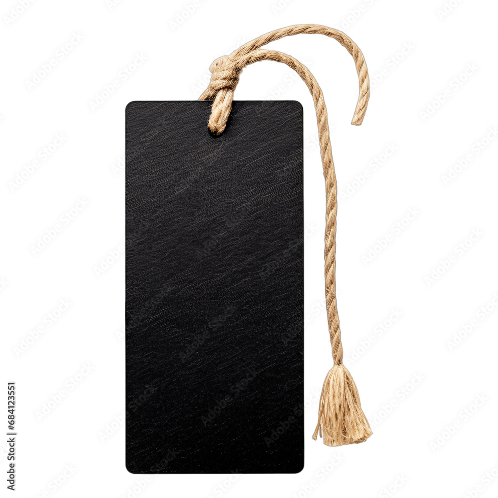blank black price tag or bookmark with Twine Mockup isolated on a ...
