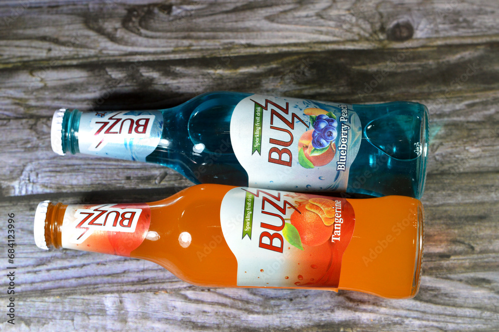 Cairo, Egypt, November 24 2023: Buzz sparkling fruit soda drink ...