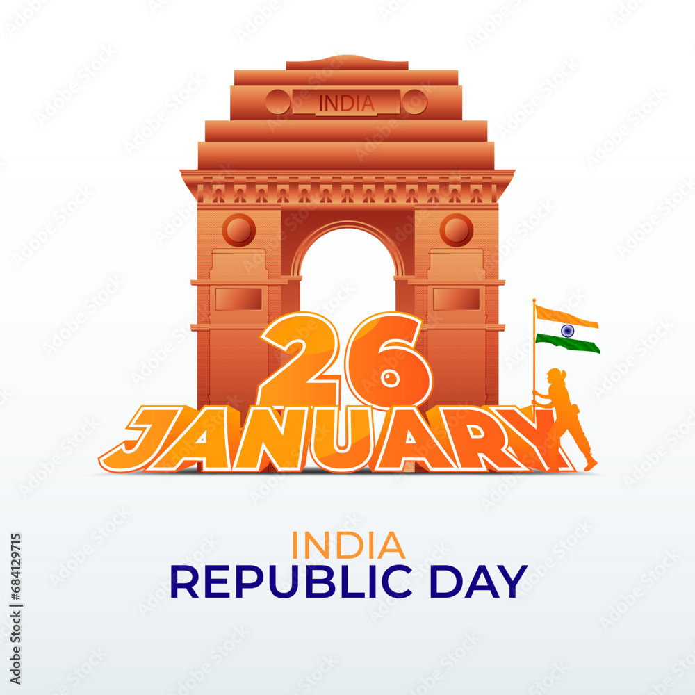 Indian republic Day celebrations with 26th January India 3d text and ...