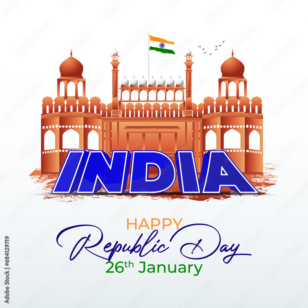 Indian republic Day celebrations with 26th January India 3d text and ...