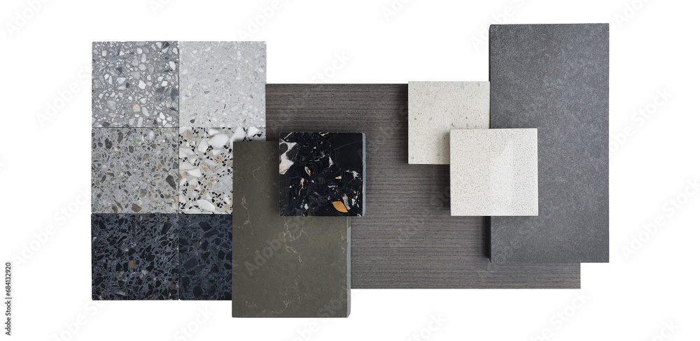 interior mood and tone samples board contains palette of terrazzo ...