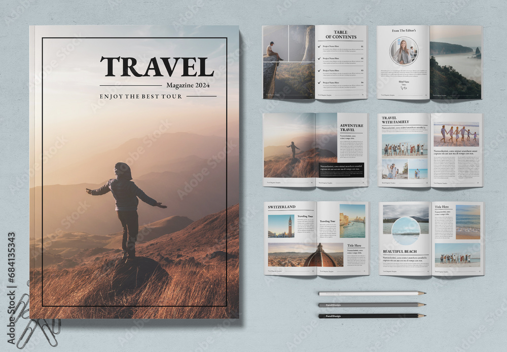 Travel Magazine Layout Stock Template | Adobe Stock