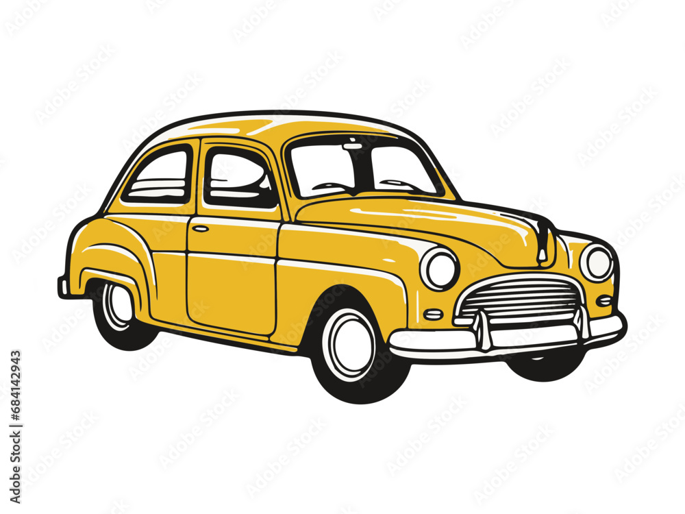 Cartoon yellow car. Coloring page and colorful clipart character. Cute ...