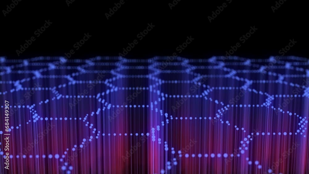 Abstract technology colors hexagon grid with motion dots and lines ...