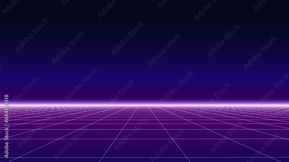 Retro perspective grid in infinity. Abstract digital wireframe floor ...