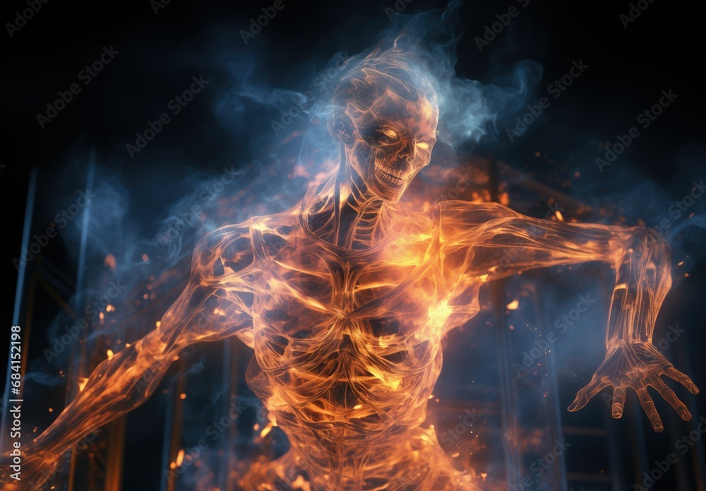 Virtual reality image with hyper-realistic skeleton like monster in ...