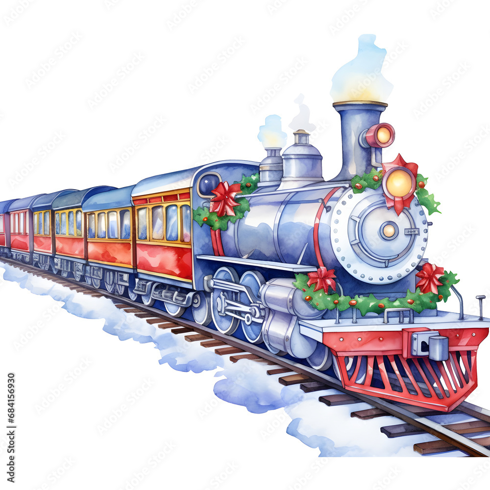 Watercolor clipart of Christmas train, christmas clipart, x-mas ...