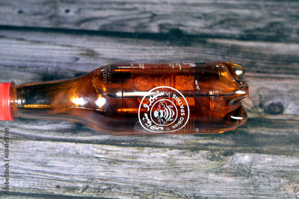 Cairo, Egypt, November 24 2023: Spiro Spathis red apple soda drink ...