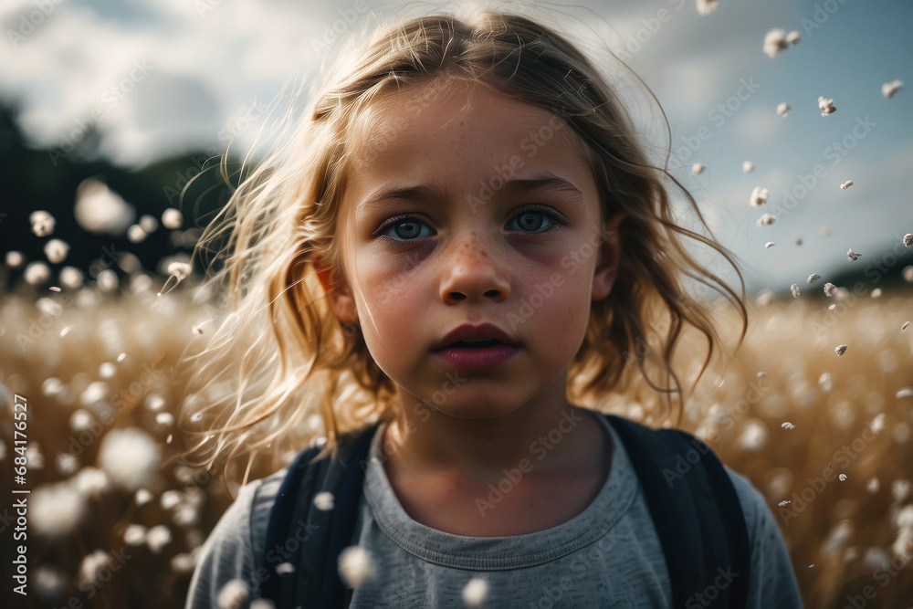 portrait girl child who is exposed to many influences and reacts with ...