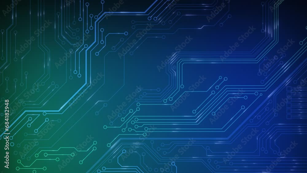 Animated circuit board. Digital technology background. Central computer ...