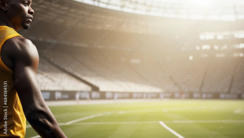 Football player celebrates victory. a man raises his hands in ...
