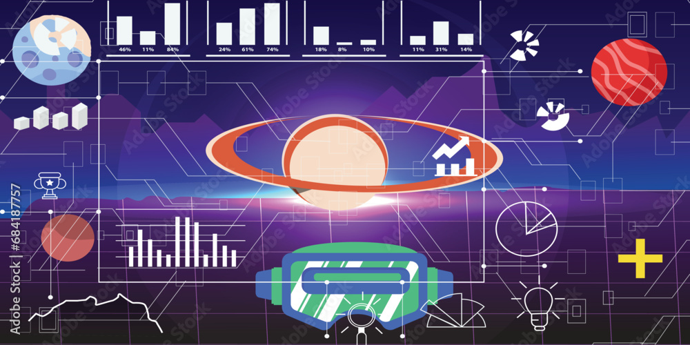 Vector metaverse technology background, another world Vr reality ...