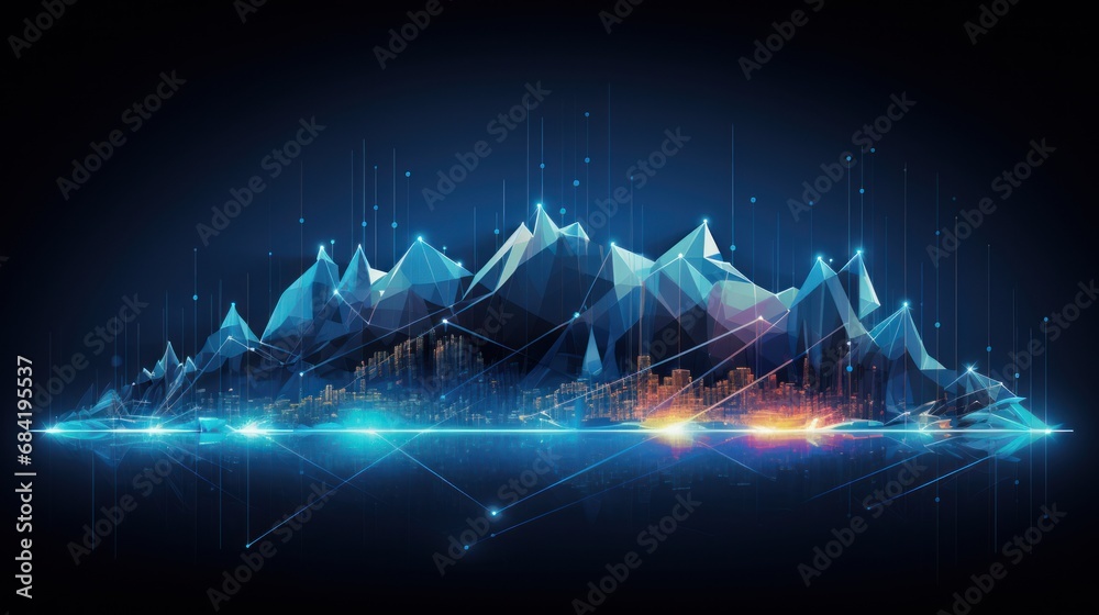 Illustrate the abstract resilience of IT systems, with digital mountains representing the ...