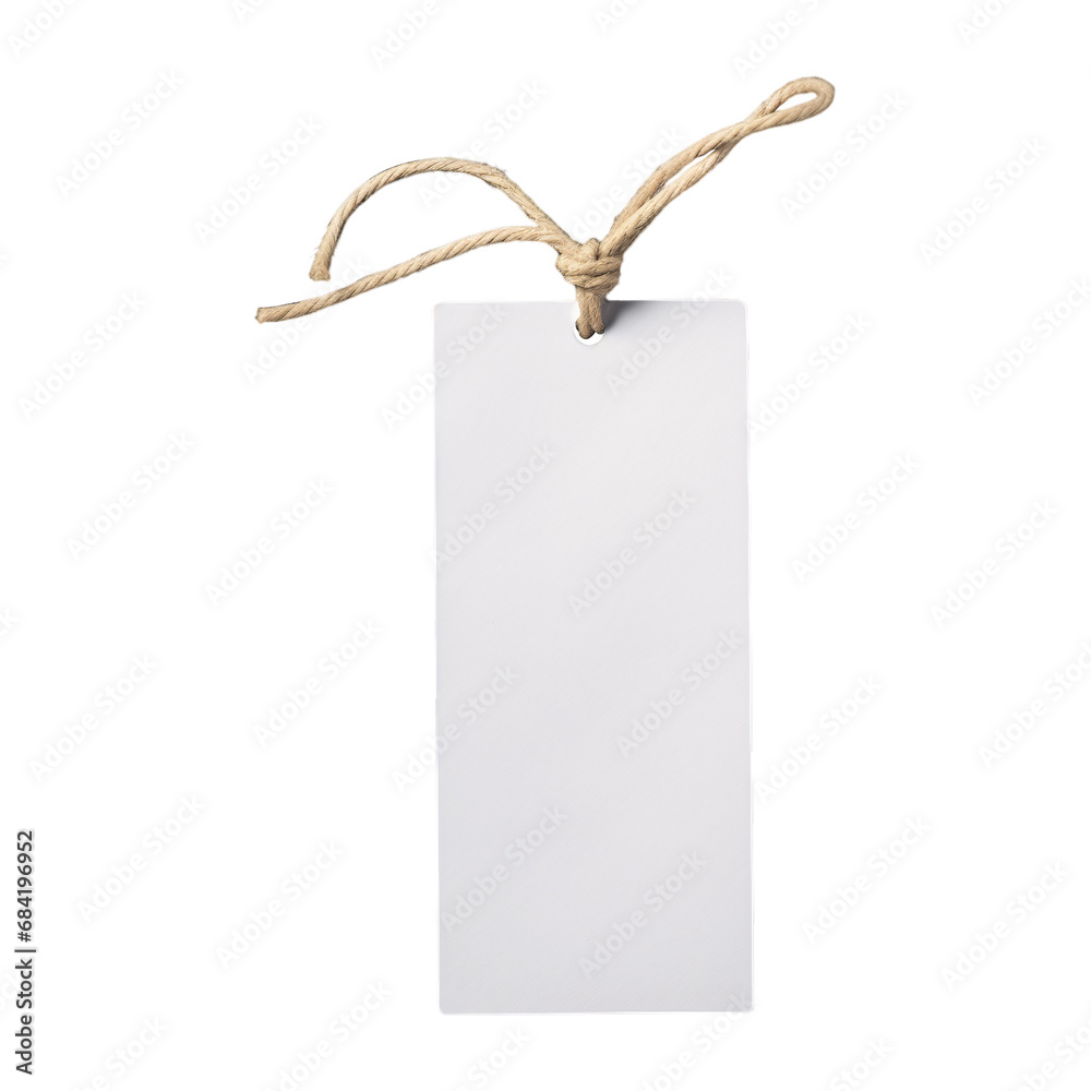 blank white price tag or bookmark with Twine Mockup isolated on a ...