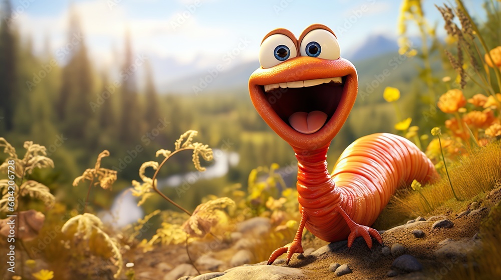 Cartoon worms. Creeping crawlers and bugs with smiling faces exact ...