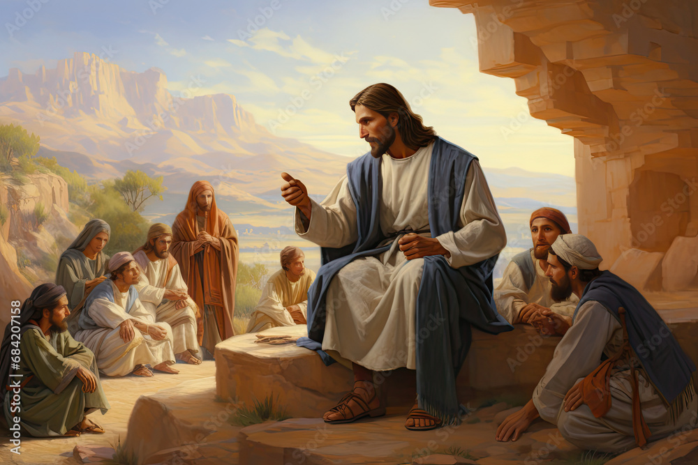 Jesus Christ teaching his disciples Stock Illustration | Adobe Stock