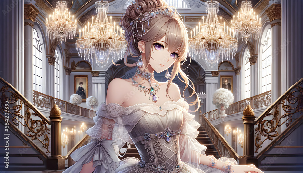 A digital painting of a beautiful anime woman, elegant and poised, in ...