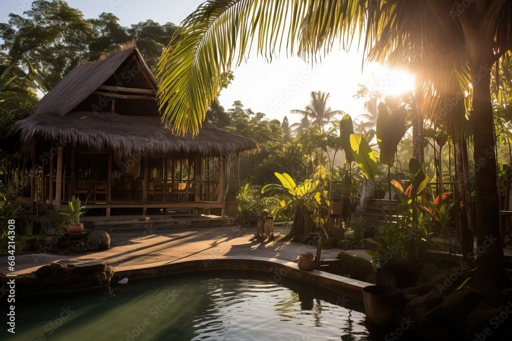 Professional Photo of a Bahay Kubo. Wooden House Camp Next to a Little ...