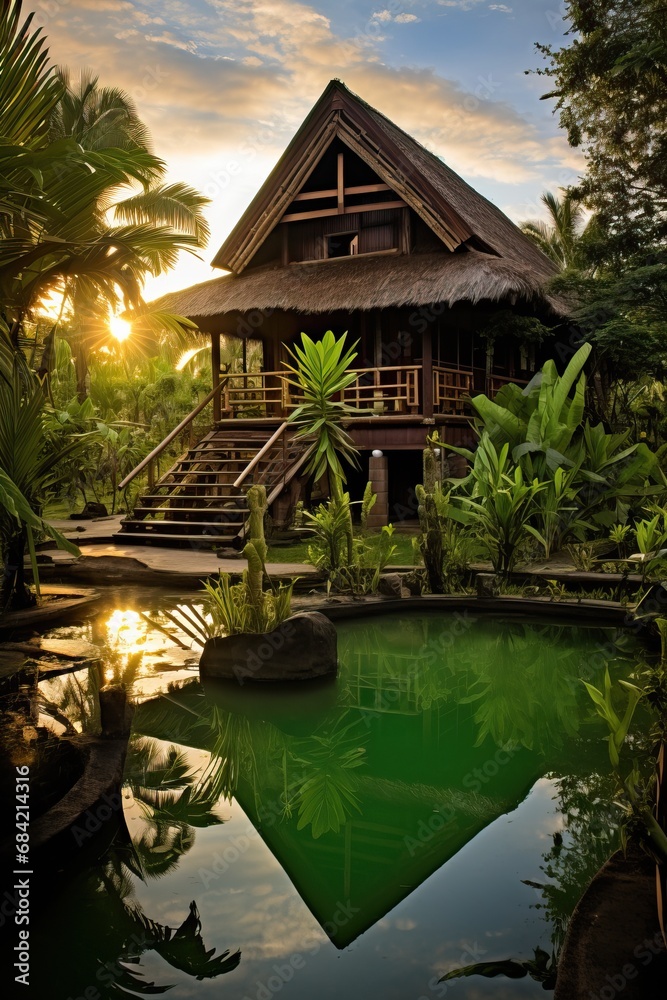 Professional Photo of a Bahay Kubo. Wooden House Camp Next to a Little ...