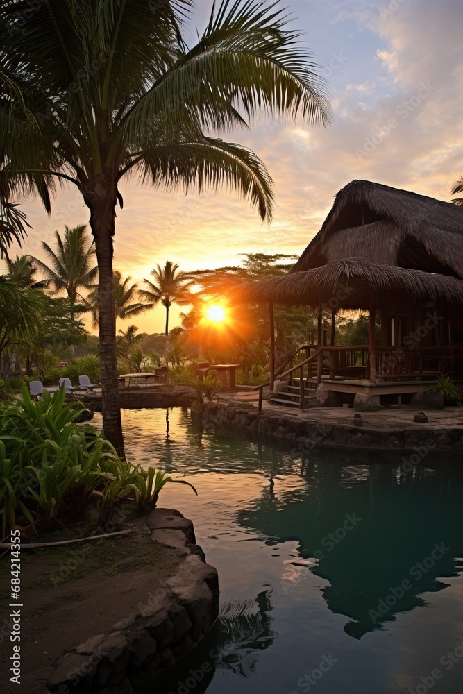 Professional Photo of a Bahay Kubo. Wooden House Camp Next to a Little ...