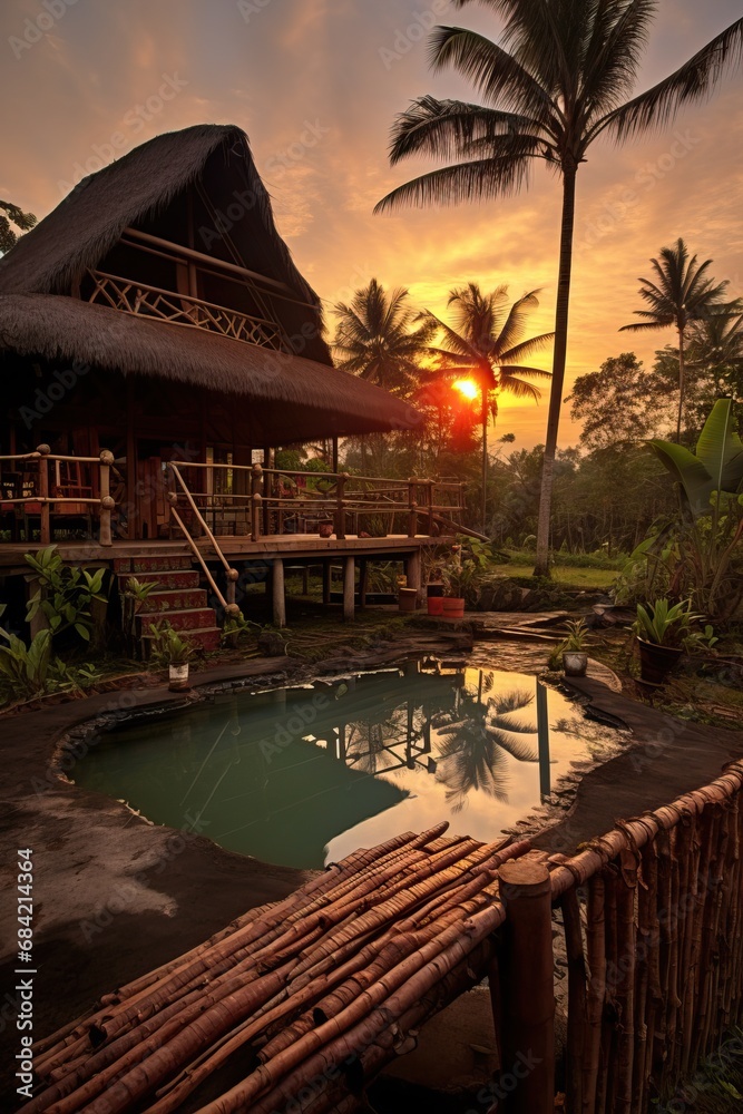 Professional Photo of a Bahay Kubo. Wooden House Camp Next to a Little ...