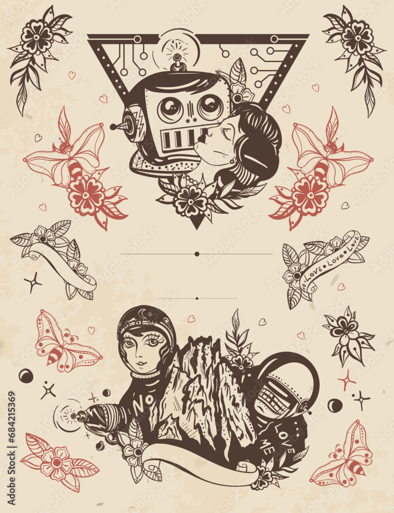 Sci-fi art. Retro futuristic background. Old paper vector. Cover page ...