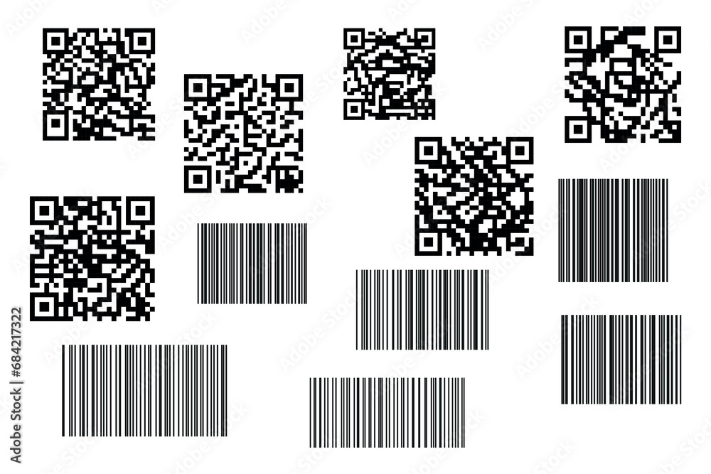 Fake QR code and Barcode set vector illustration. Stock Vector | Adobe ...